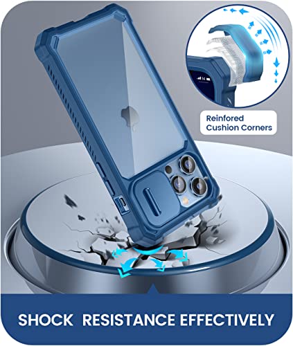 Caka for iPhone 13 Pro Max Case, iPhone 12 Pro Max Phone Case with Screen Protector & Slide Camera Cover Heavy Duty Protection Shockproof Phone Case Cover for iPhone 13 Pro Max 12 Pro Max, Blue