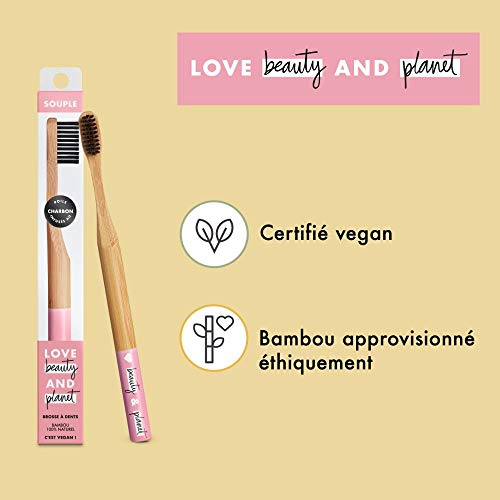 Love Beauty And Planet Manual Toothbrush Soft Vegan Handle, Natural Bamboo Handle, Charcoal Infused Bristles, Vegan Certified x 1