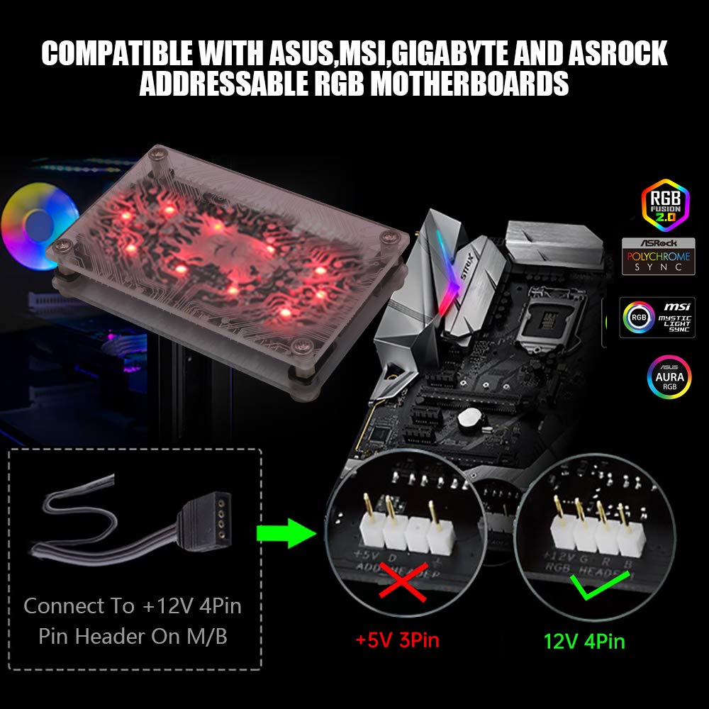 Newest Version 12V RGB Hub with Acrylic Case and Magnetic Standoff for ASUS/MSI 12V 4Pin LED Controller