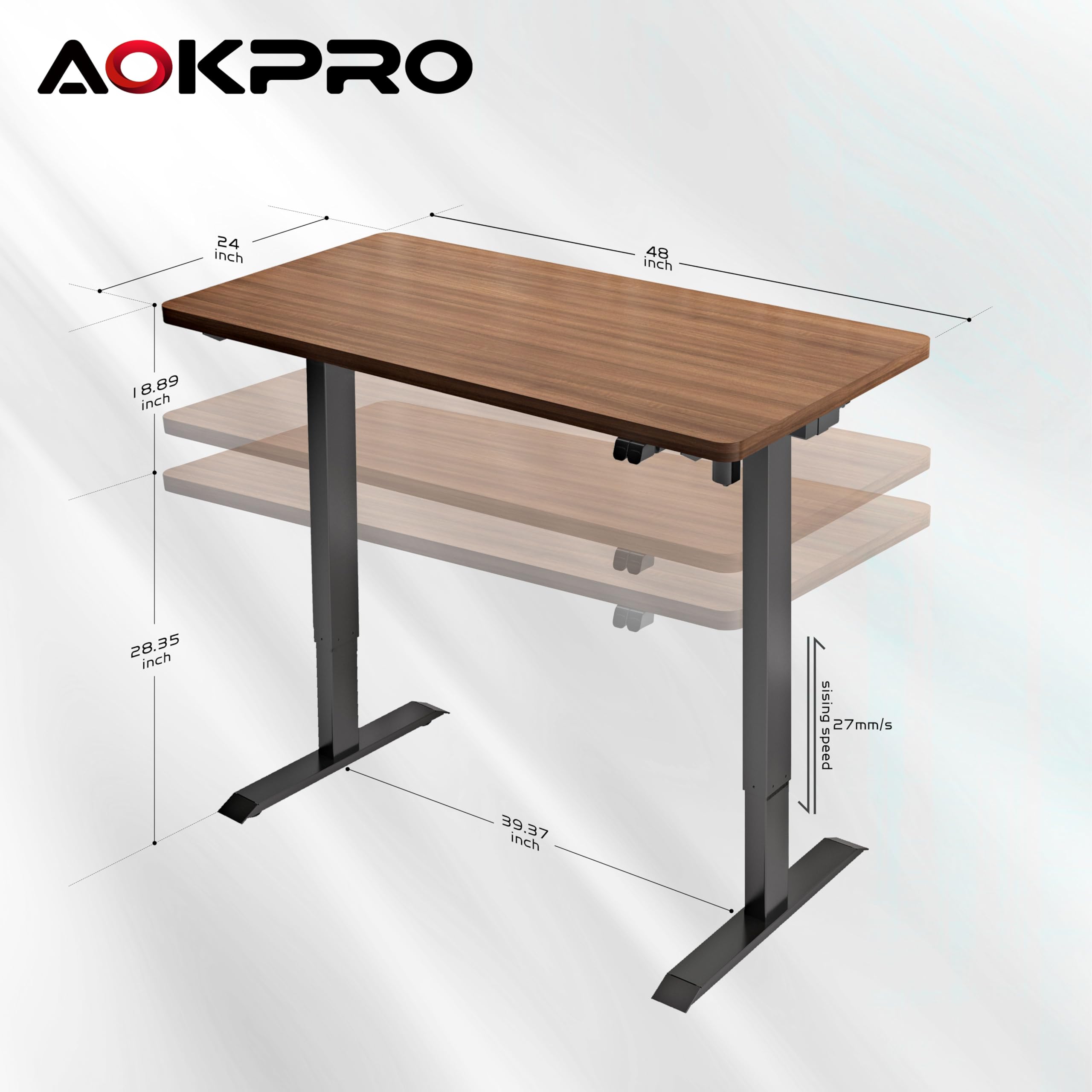 AokPro Electric Standing Desk Electric Height Adjustable Desk Stand up Desk with Memory preset Button Ergonomic Sit Stand Desk for Home Office Black Frame (Single-Motor)