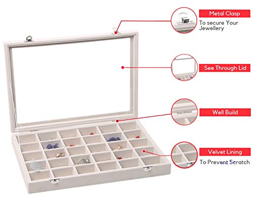 Stratalife Jewelry Organizer Stackable Earring Organizer Tray with Lid Jewelry Storage Tray for Earring Necklace Drawer Display Gift Ieda for Mom from Daughter (30 Grids)
