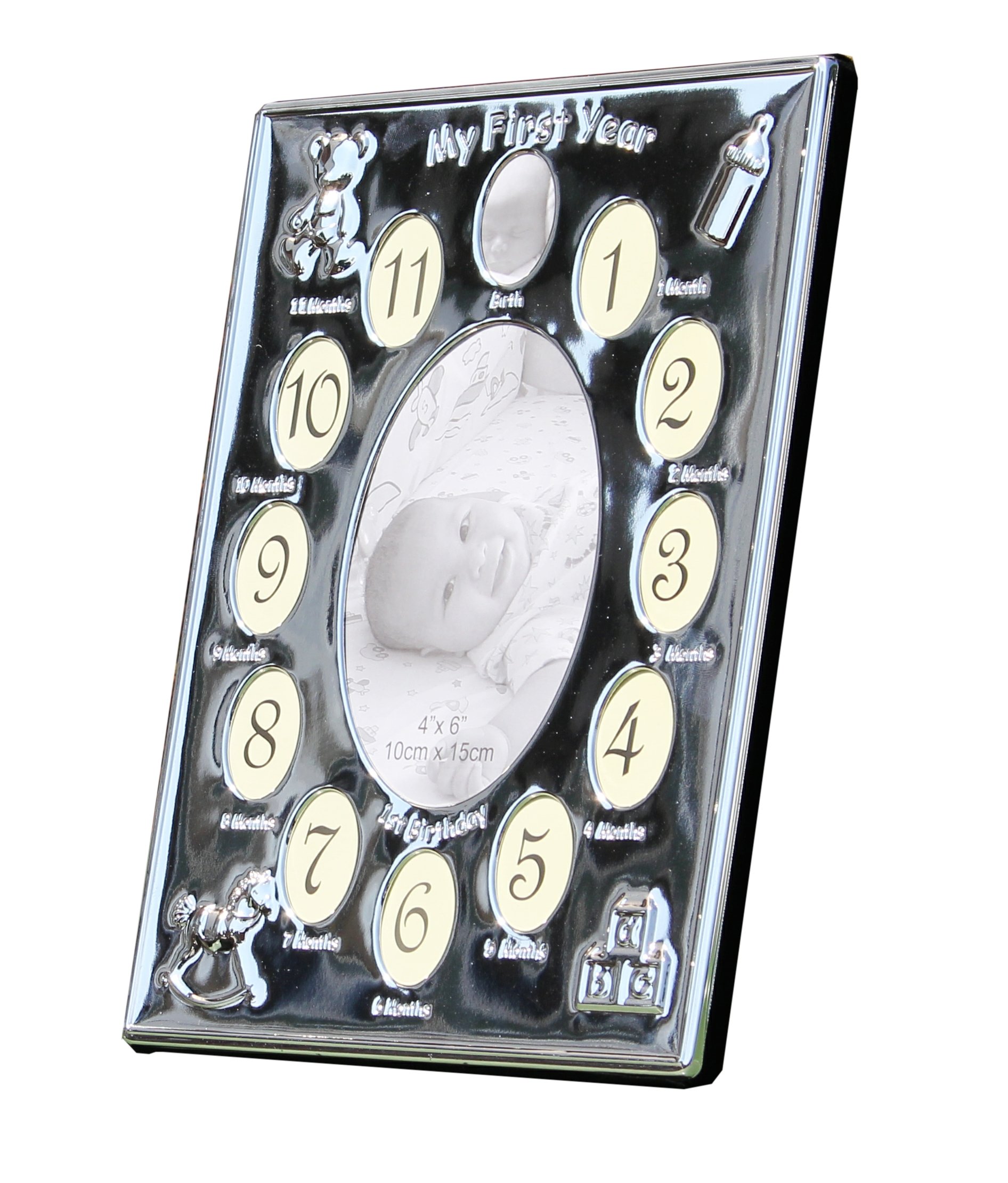 benerini Silver Plated ' My First Year ' Photo Frame Babys First Birthday Christening Gift - Holds 13 Photos