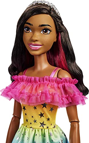 Barbie Large Doll with Dark Brown Hair, 28 Inches Tall, Rainbow Dress and Styling Accessories Including Shooting Star Handbag