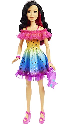 Barbie Large Doll with Black Hair, 28 Inches Tall, Rainbow Dress and Styling Accessories Including Shooting Star Handbag