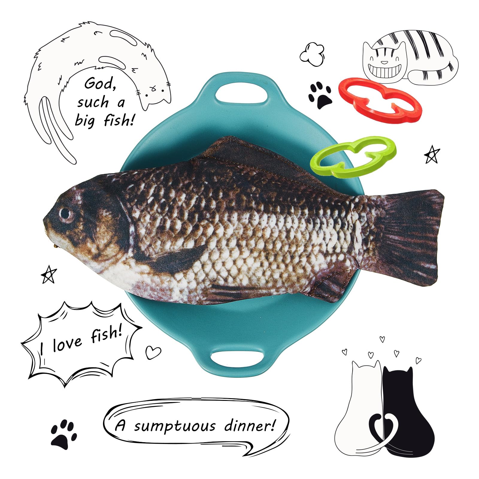 Outus 2 Pcs Fish Shaped Pencil Case Interesting Fish Pen Bag Funny Pencil Pouch Coin Purse with Padded Thick Foam Lining and 8 Pcs Cute Fish Pens for Office School Classroom Home(Black,Classical)