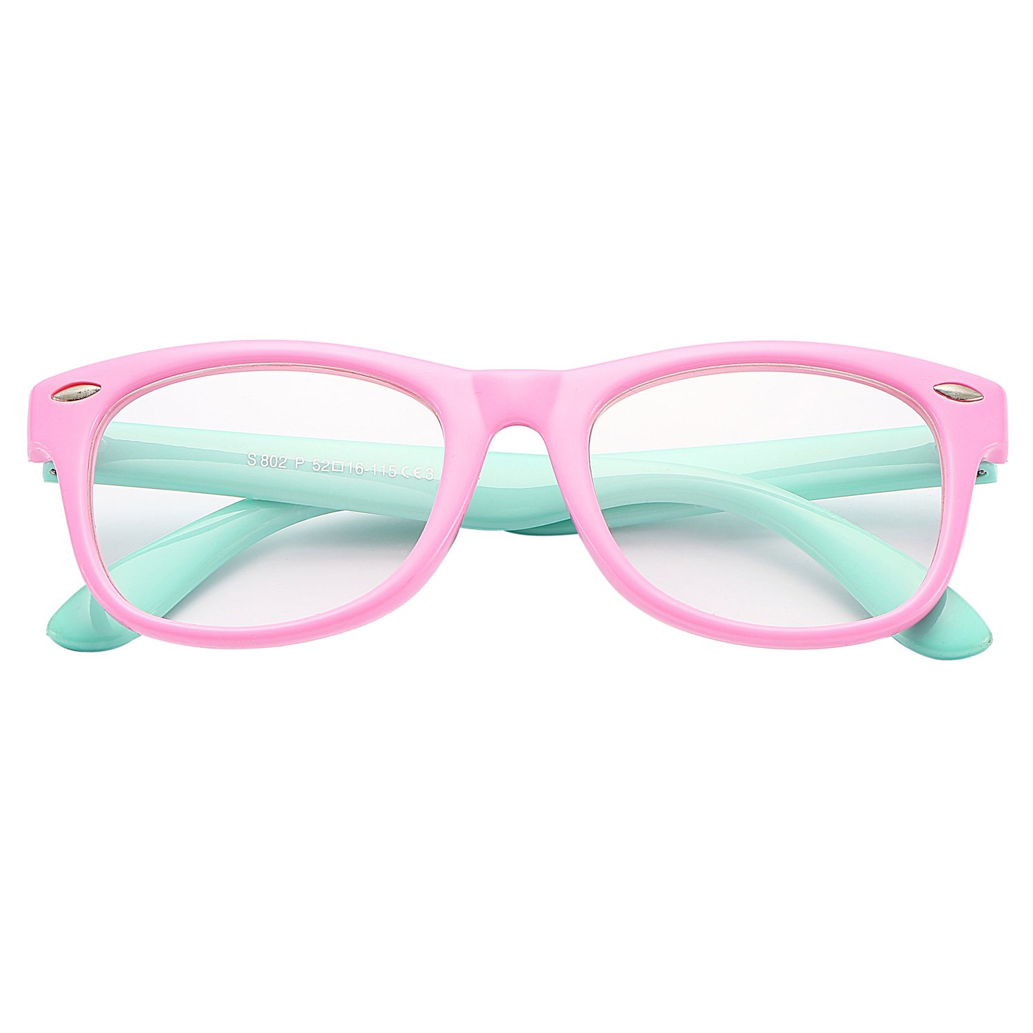 Pro Acme TPEE Rubber Flexible Kids Nerd Glasses Clear Lens Geek Fake for Costume (Age 3-10) (Pink/Green)