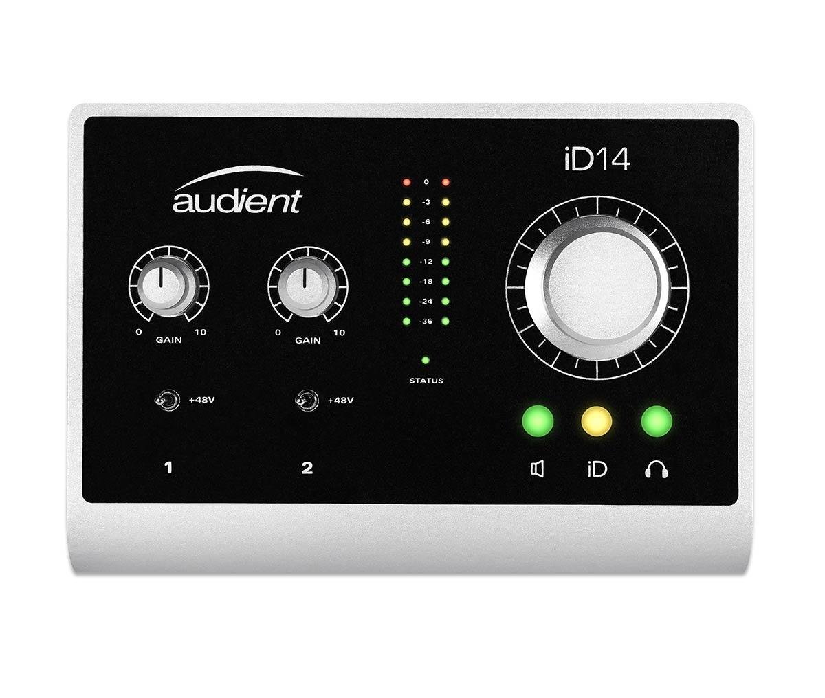 Audient iD14 USB Audio Interface with Microphone Preamp, 10 in/4 Out, 48 Volt Phantom Power, Monitor Mix & Panning, 6.3 mm Jack Out, AD/DA Converter
