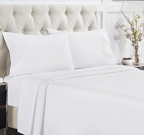 California Design Den Full Size Sheet Sets, Natural 100% Cotton Sheets, Soft Luxury 400 Thread Count Sateen 4 Pc Bedding Sheets & Pillowcase Set, Deep Pocket Cooling Sheets (Bright White Sheets)