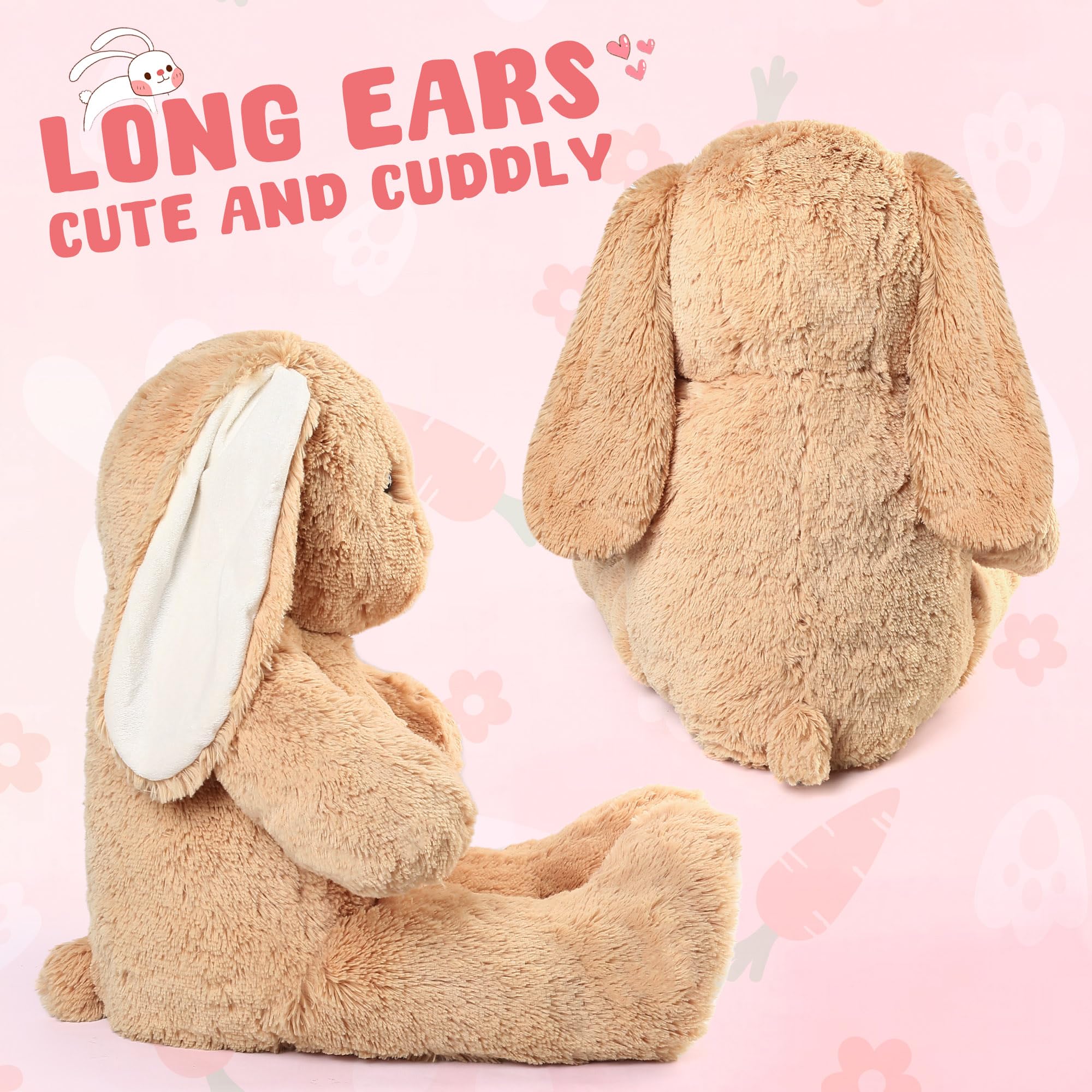 BenBen Bunny Stuffed Animal, 36" Jumbo Soft Rabbit Plush Toy, 3FT Lop-Eared Brown Bunny Plushie