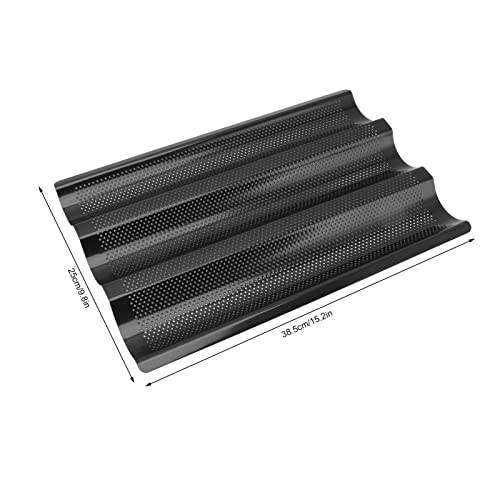 Baguette Pan, French Bread Pan Easy To Release 3 Slots Easy To U Shape Black Uniform Heating Stainless Steel for Kitchen