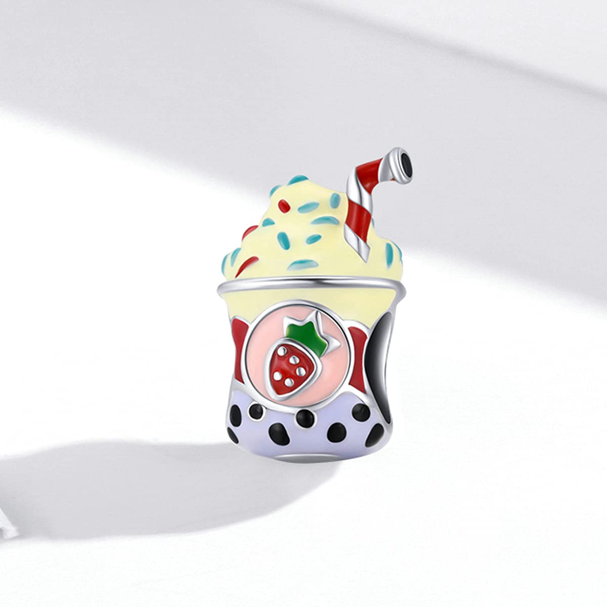 925 Sterling Silver Pop Can Charm Milk Box Charm Ice Cream Charm Cake Charn Biscuit Charm Coffee Charm Cup Charm for Pandora Charm Bracelet (Ice Cream)