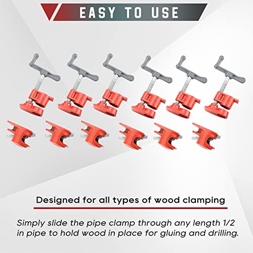 ATPEAM Wood Gluing Pipe Clamp Set | 6 Pack Wood Clamps Heavy Duty Cast Iron Parallel Clamps Quick Release Pipe Clamps for Woodworking (6, 1/2")