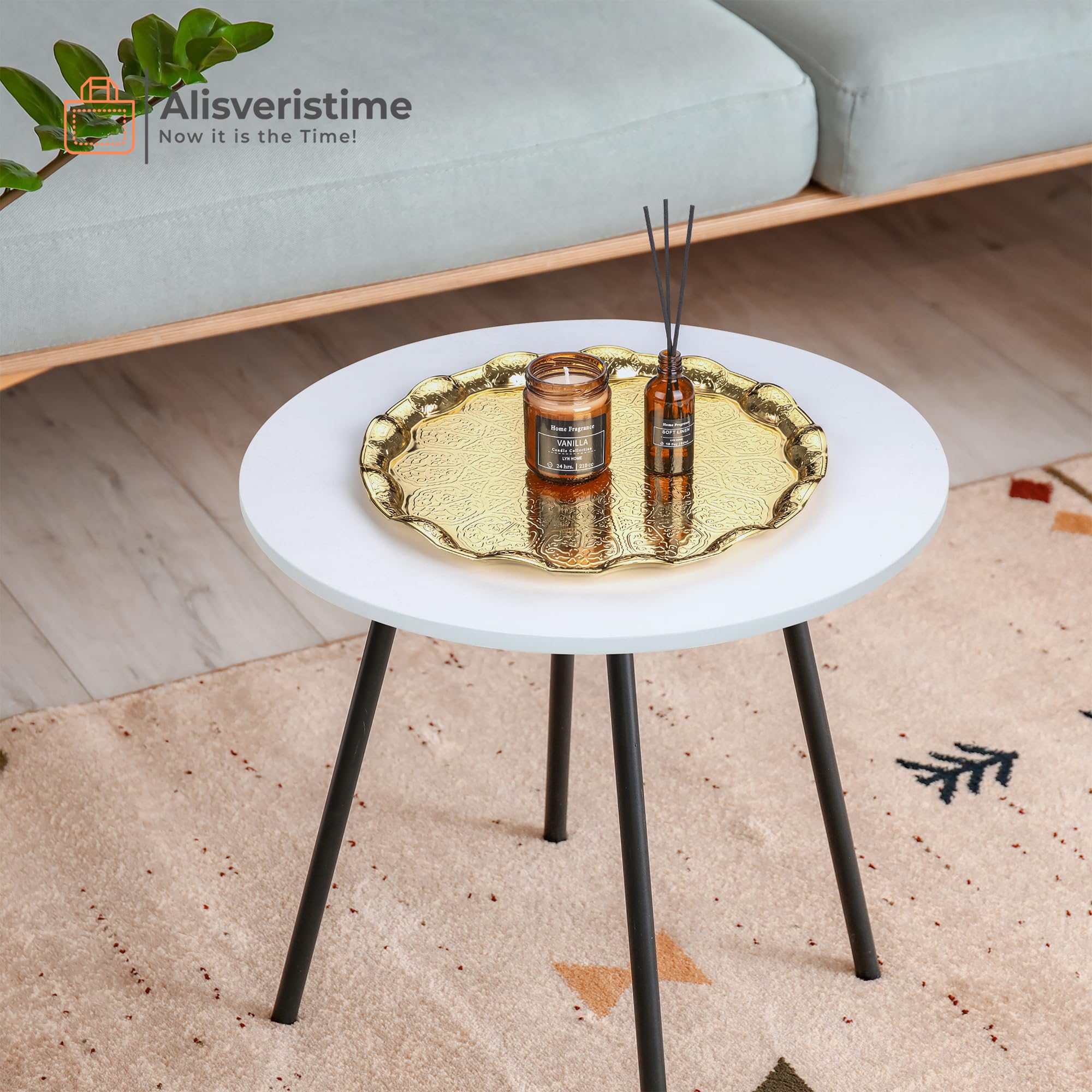 Alisveristime Turkish Ottoman Coffee Tea Serving Tray β 13.60 inches, Metal with Traditional Motifs, Available in Five Colors (Gold)