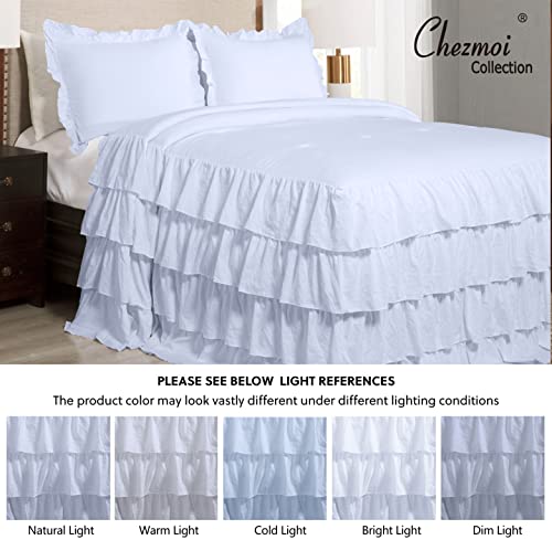 Chezmoi Collection Celia 3-Piece Waterfall Ruffle Skirt Bedspread Set - French Country Chic Farmhouse - California King, White