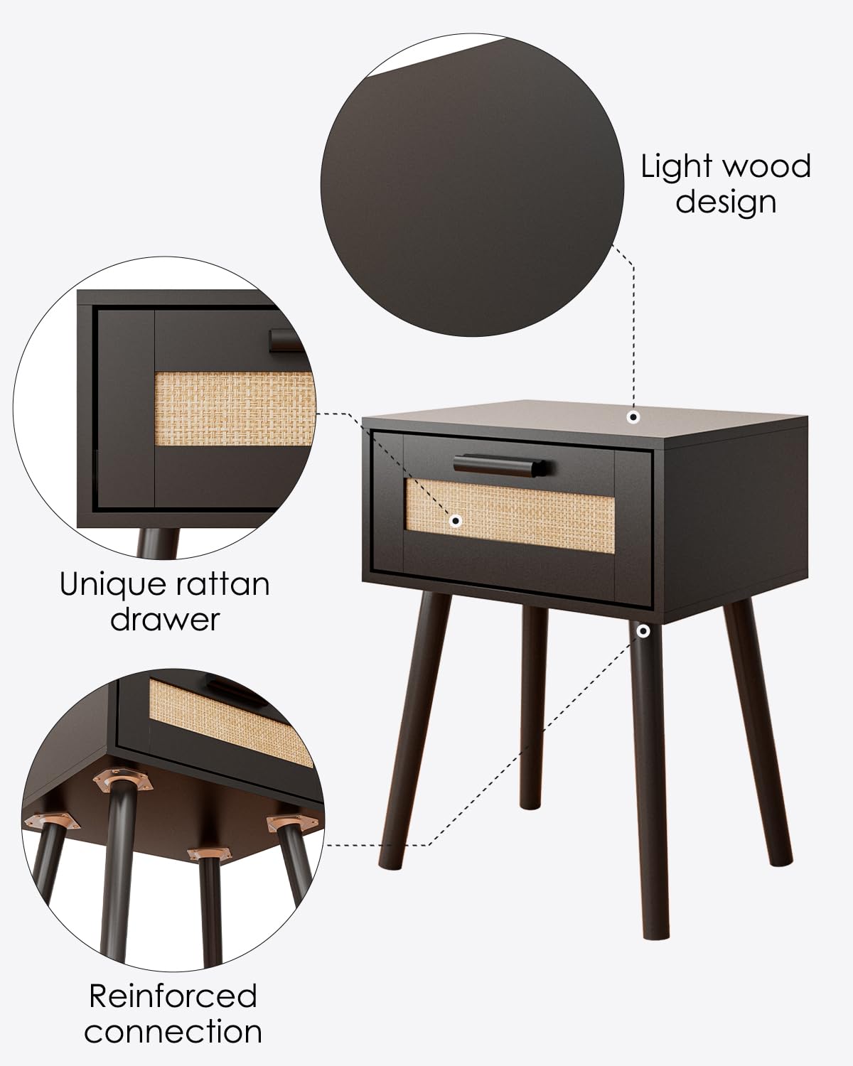 Aobafuir Wood Nightstand, Night Stand for Bedroom, Bedside Table with Drawers, Farmhouse End Table with Storage for Living Room (Bohemian)