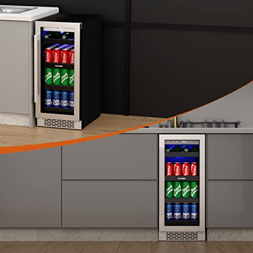 Ca'Lefort 15'' Beverage Refrigerator - 100 Cans Soda Beer Capacity Single Zone with Modern Touch Intelligent Digital 34°-54°F, Low Noise, Built in or Freestanding Wine Cooler for Home and Kitchen