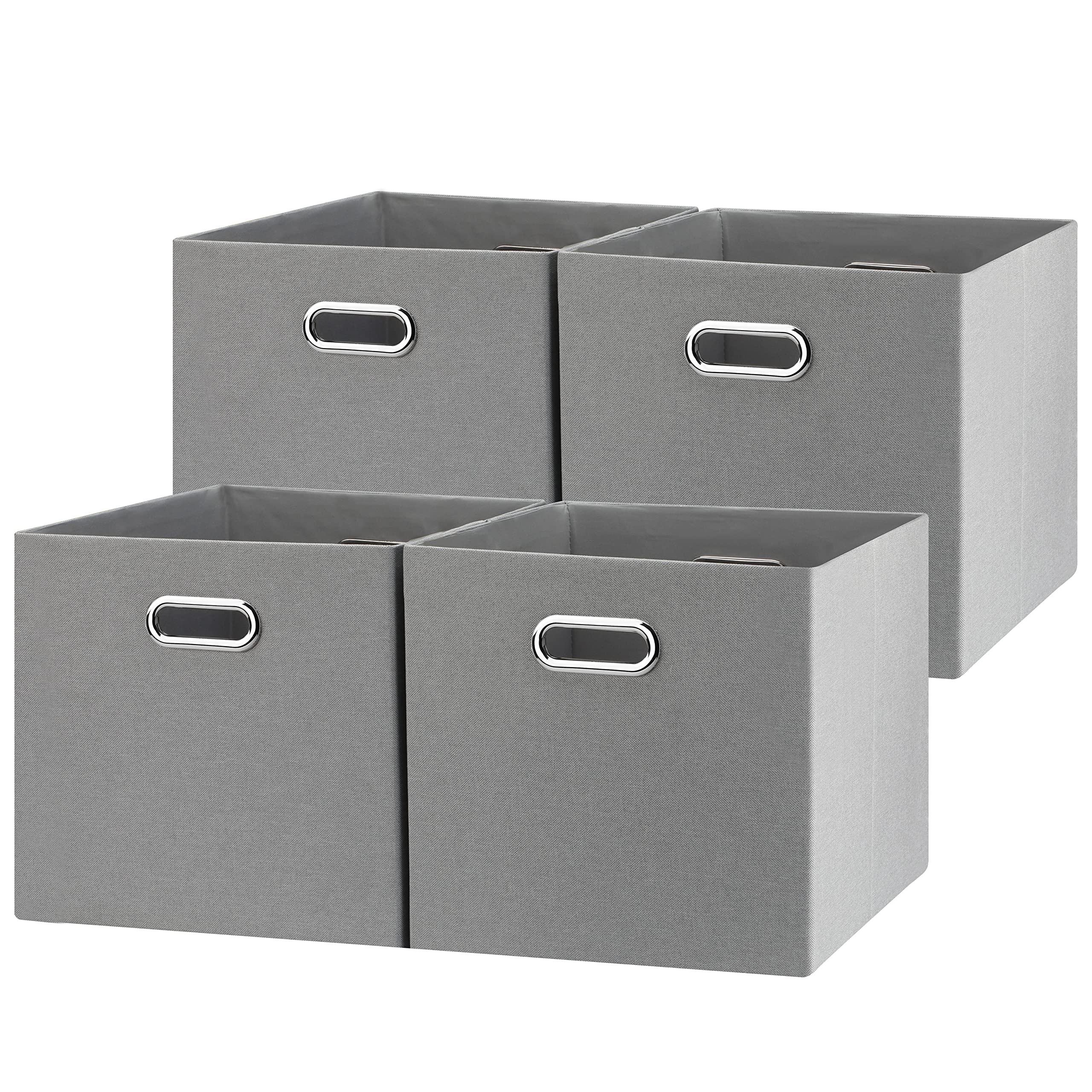 LOVSTORAGE Storage Boxes, 4 Pack Fabric Collapsible Storage Organizer Container with Handles, 12 inch Storage Cubes Bins Baskets for Shelves Home Nursery, Grey