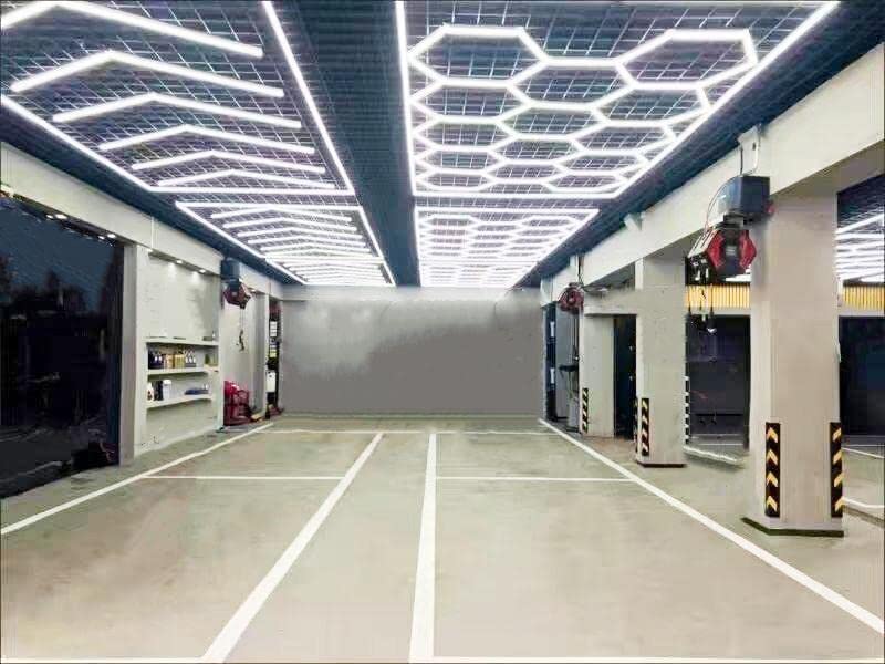 SENKOYU Auto Repair LED Garage Light, V-Shaped 6 Arrows Grid System LED Garage/Workshop Light, White Bezel, 42240 Lumens 6500K 420W IP54, AC 100-240V (190.5 x 95.6inch)