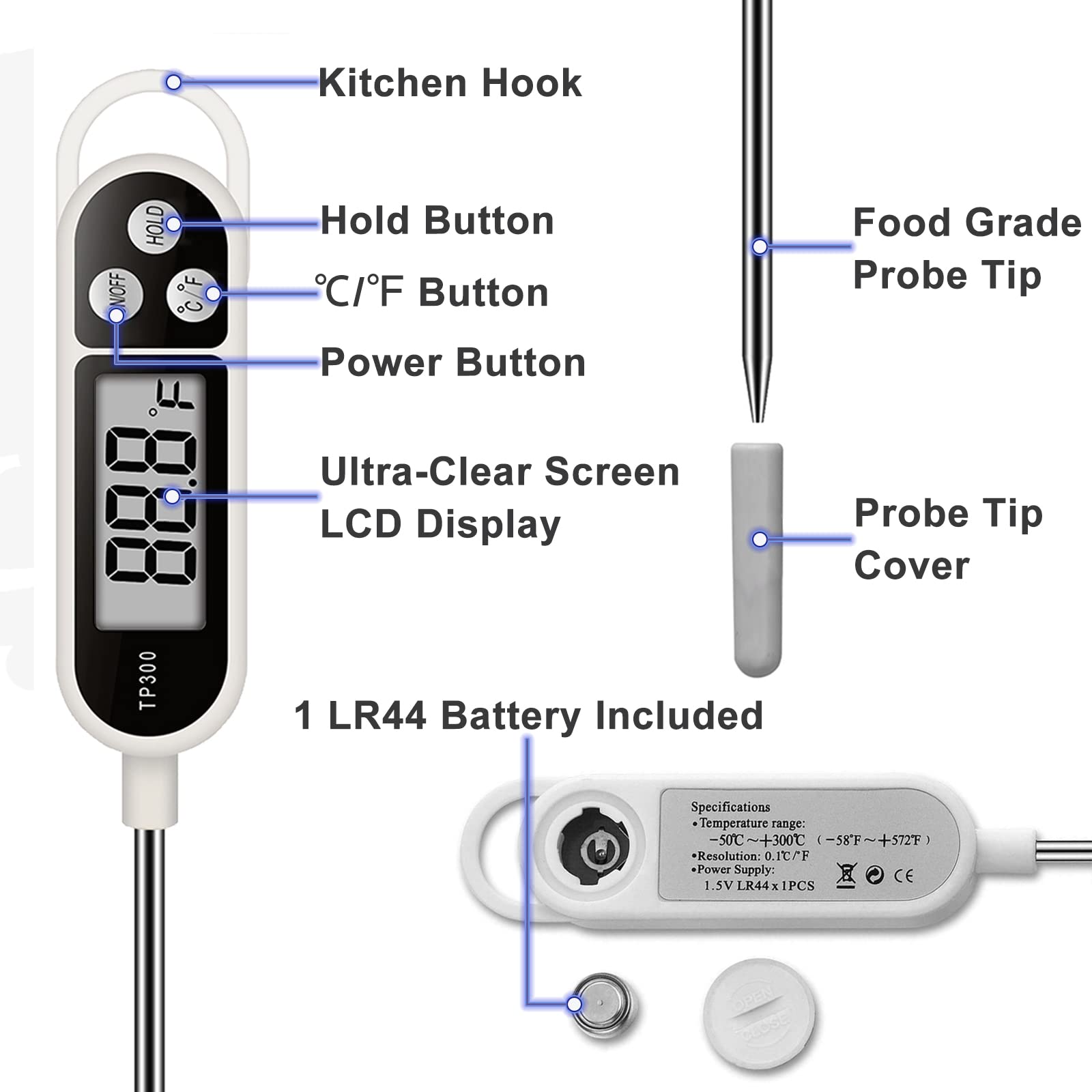 AKEISHE Digital Instant Read Water Thermometer for Liquid, Food, Cooking, Meat, Candy, Tea, and Milk, Oil, Kitchen Gadgets, Candle,Digital Food Probe for Kitchen,Outdoor BBQ and Grilling