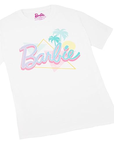 Barbie Women's Palm Tree T-Shirt | Iconic Brand | Fashionable White Top | Comfortable Retro Fit Movie Merchandise Gift - Large