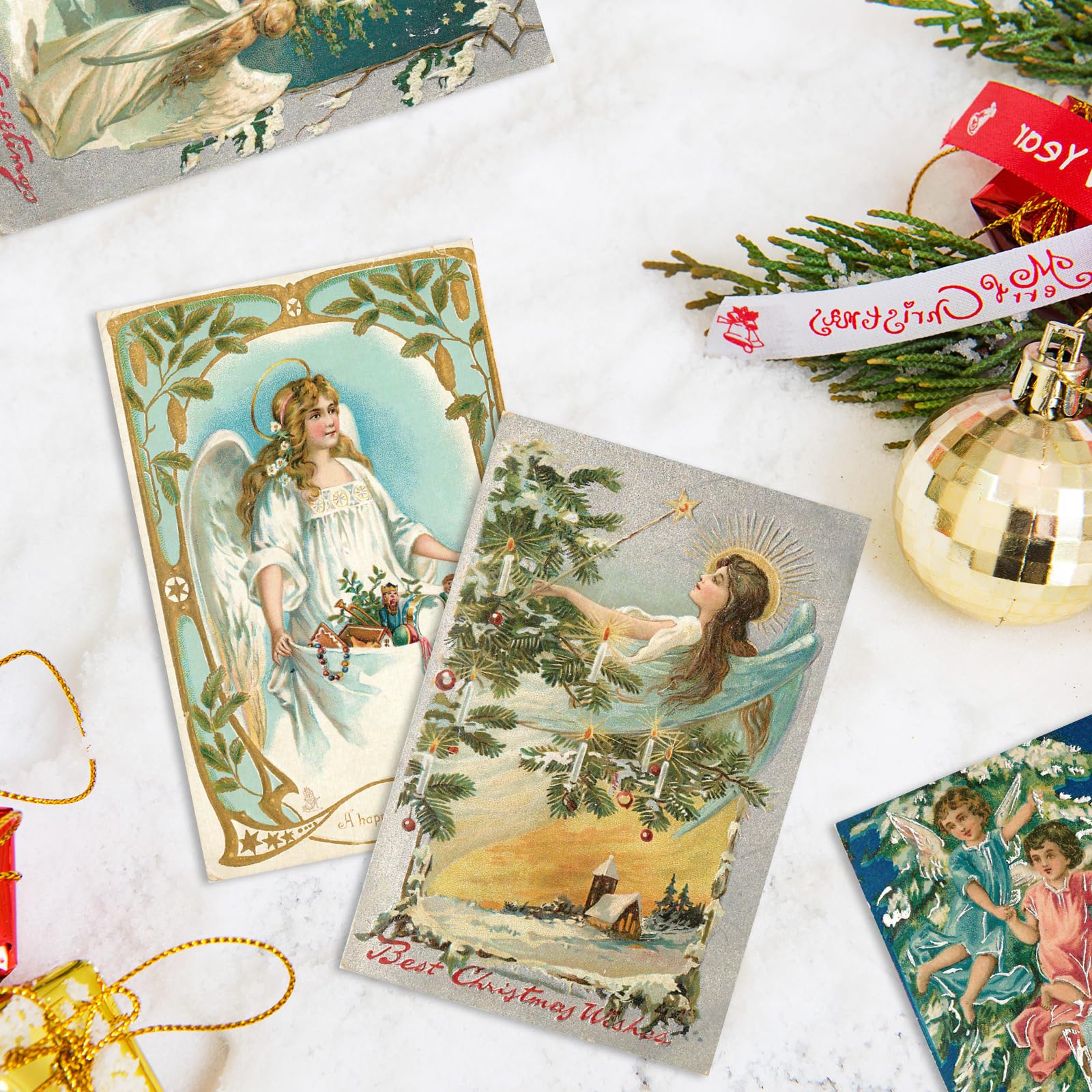 AnyDesign 36 Pack Christmas Greeting Cards Holy Angel Note Cards with Envelopes Stickers Watercolor Xmas Blank Cards, 4 x 6 Inch