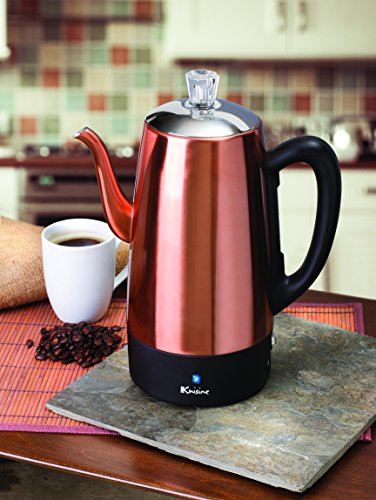 Euro Cuisine PER12 Electric Percolator 12 Cup Stainless Steel Coffee Pot Maker - Copper Finish