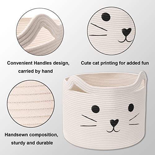 Large Woven Cotton Rope Basket with Handle, Ideal for Storage and Organization for kids toys,Towels, Clothes, blanket,Gifts. Pet Basket for Cat & Dog,Laundry Blanket Basket