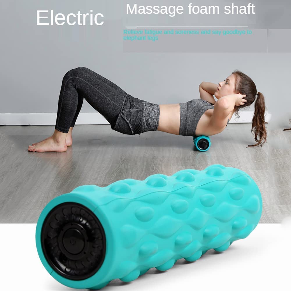 4Speeds Foam Shaft Home Gym Vibration Massage Muscle Relax Deep Tissue USB Rechargeable Electric Yoga Roller Pain Relief,Blue
