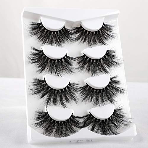 wiwoseo 25MM False Eyelashes Faux Mink Lashes Dramatic Long Fluffy Cross Thick Volume Fake Eye Lashes 4 Pairs Pack