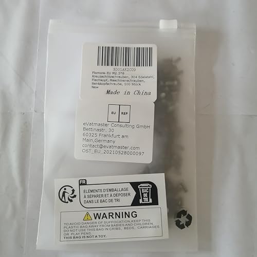 M2.5x8 Phillips Screws 304 Stainless Steel Flat Head Machine Screws Countersunk Screw (Pack of 100)