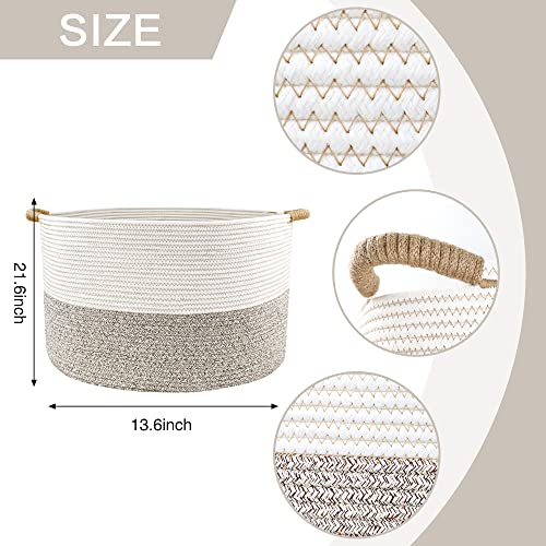 Large Woven Nursery Basket 21.7" x 13.8" Rope Woven Bins with Handles for Baby Cloth Toys Book Storage, Sturdy Decorative Storage Baskets for Organization, Living Room Bathroom Bedroom