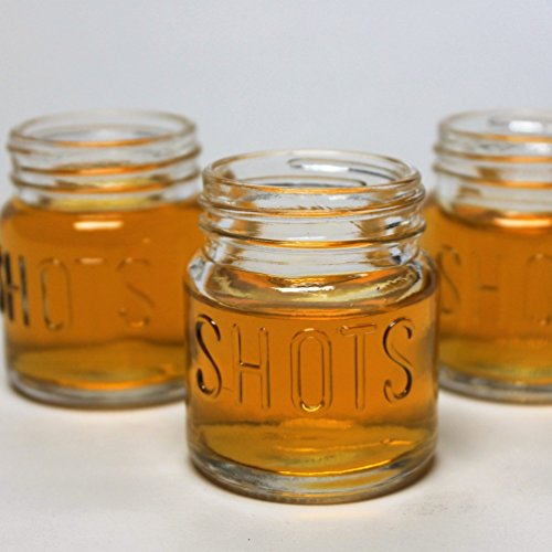 Circleware Mini Mason Jar Heavy Base Shot Glasses, Set of 6, Fun Party Home Entertainment Dining Beverage Drinking Glassware Tumbler Whiskey Coffee Espresso Liquor Bar Jello Cups, Block, 4.9 oz