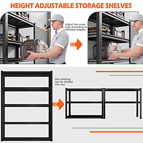 REIBII 72" Garage Shelving Heavy Duty Garage Storage Shelves Load 2000Lbs, Wide Heavy Duty Shelving, Adjustable 5-Tier Metal Shelving for Garage,Large Garage Shelves & Utility Shelf,72" H x40 W x18 D