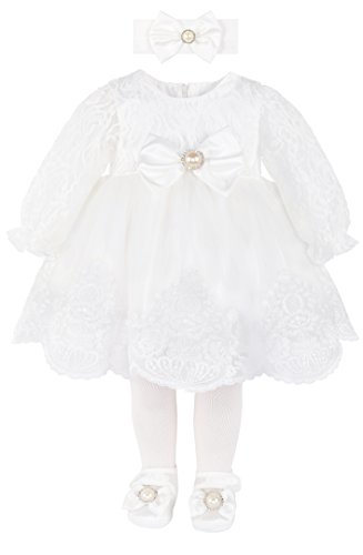 Taffy Baby Girl Newborn Christening Baptism Lace White Dress Gown 6 Piece Deluxe Set 3-6 Months
