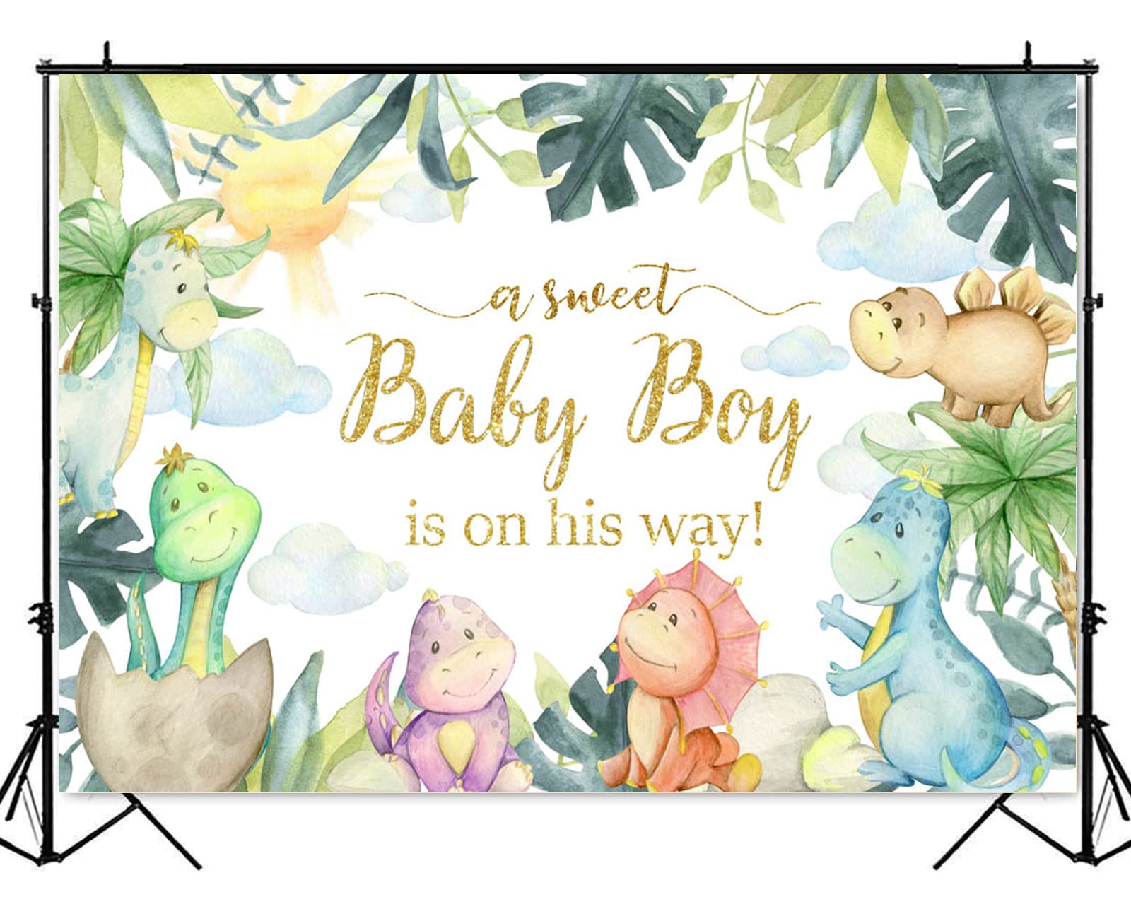 Mocsicka Dinosaur Baby Shower Backdrop Rawr Its a Boy Party Decorations Sweet Baby Boy Dino Baby Shower Party Banner Background (Blue, 7x5ft)