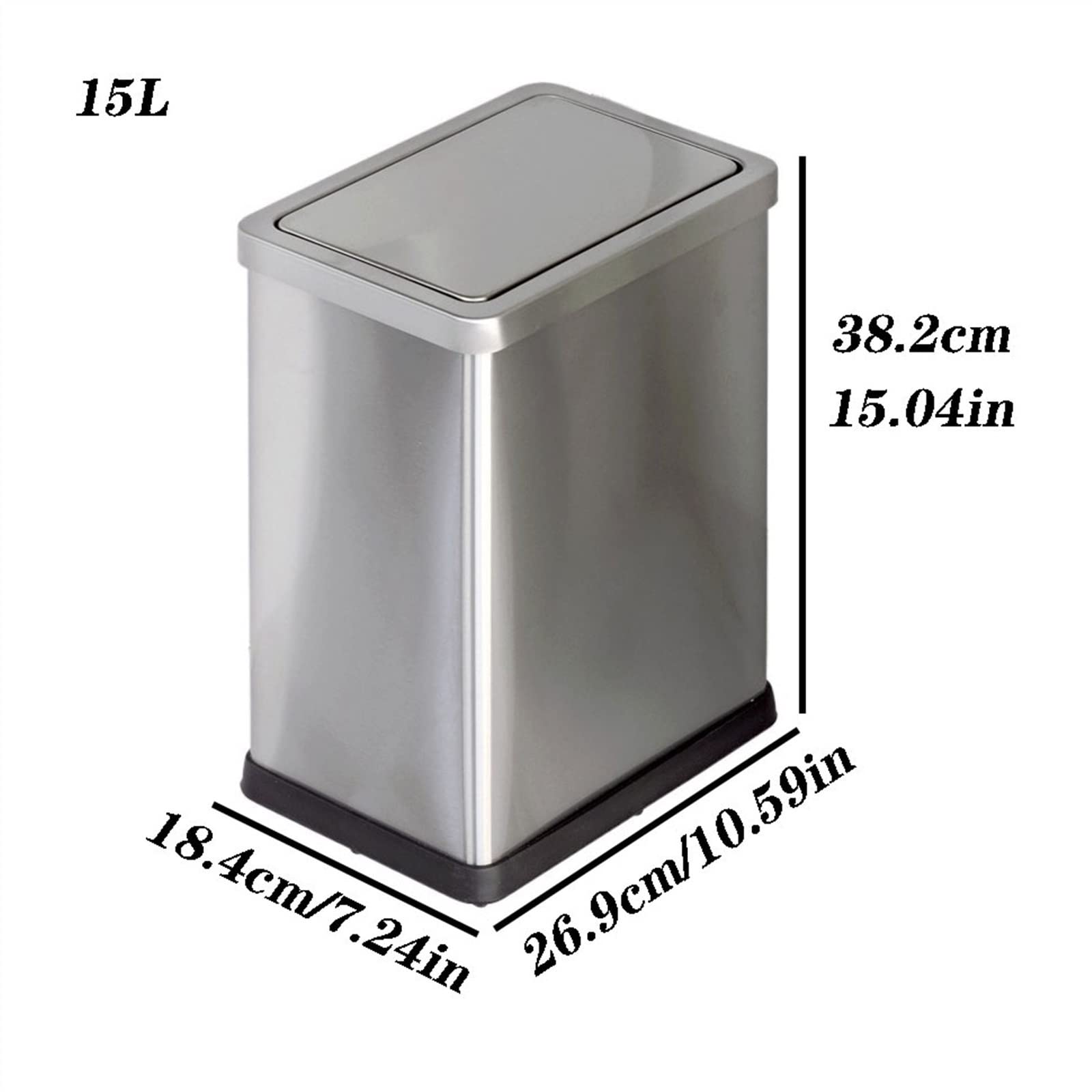 CLoxks Trash Cans 10L / 15L Stainless Steel Kitchen Trash Cans with Lid Large Capacity Living Room Bedroom Swing Cover Trash Cans Office Waste Paper Basket Kitchen Garbage can (Size : 15L)