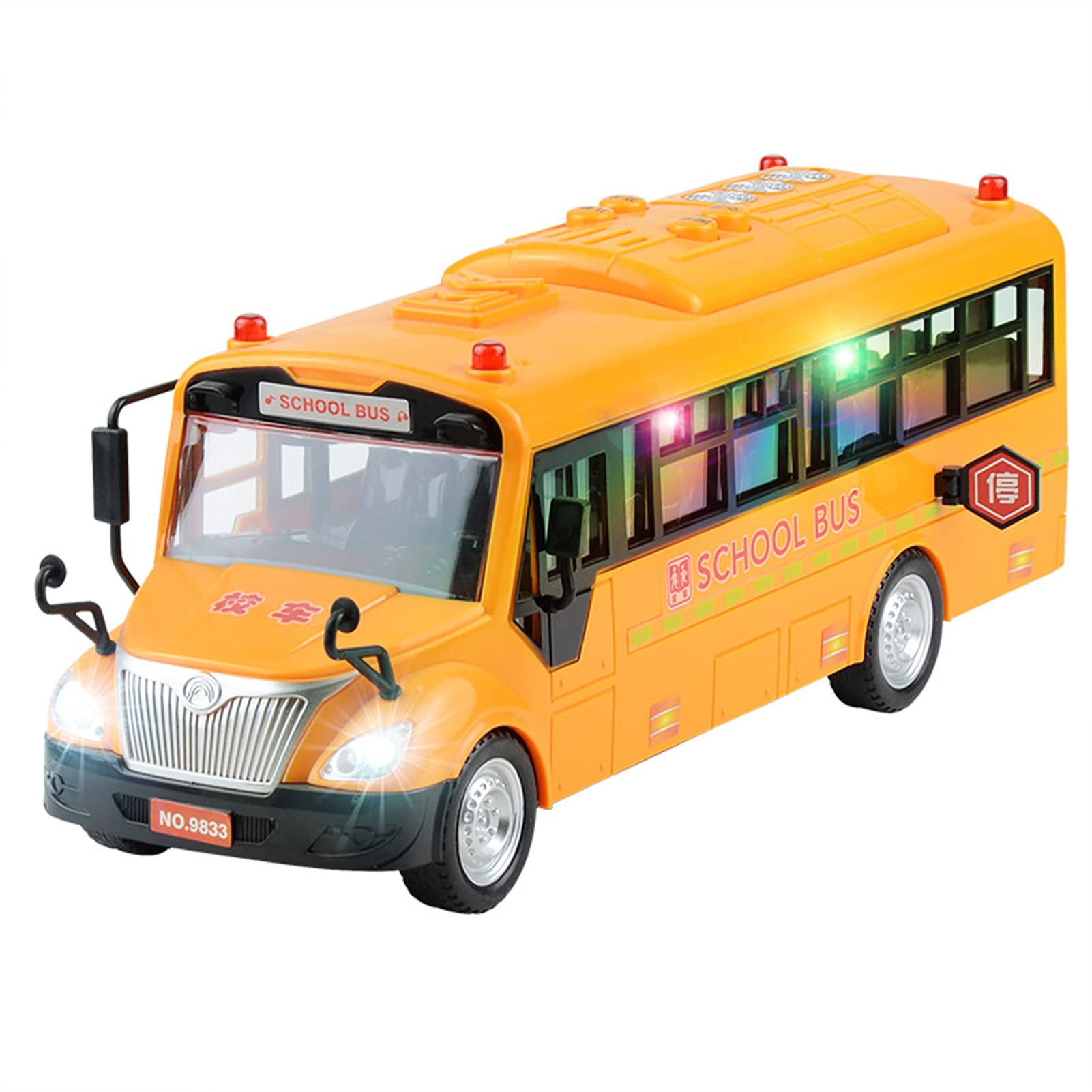 Diecast Toy School Bus, Burrs-Free Battery-Operated Toddler Educational Alloy Bus Car Toy