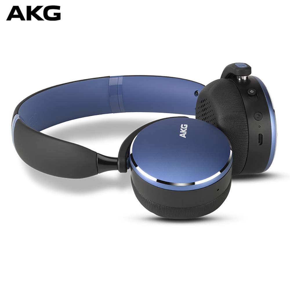 AKG Y500 On-Ear Foldable Wireless Bluetooth Headphones- Blue (US Version) (Renewed)