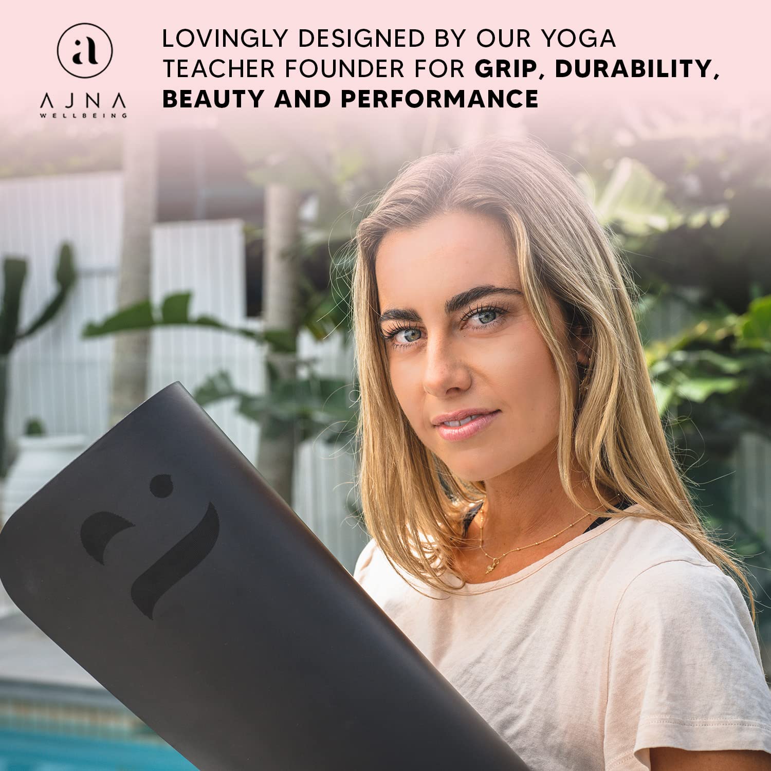Ajna Natural Rubber Yoga Mat - Decrease Impact & Strain On Joints, Non-slip Stable Extra Long & Thick 6 feet, Pilates, Exercise, Fitness Accessory, High Density & Superior Dry Grip - Black