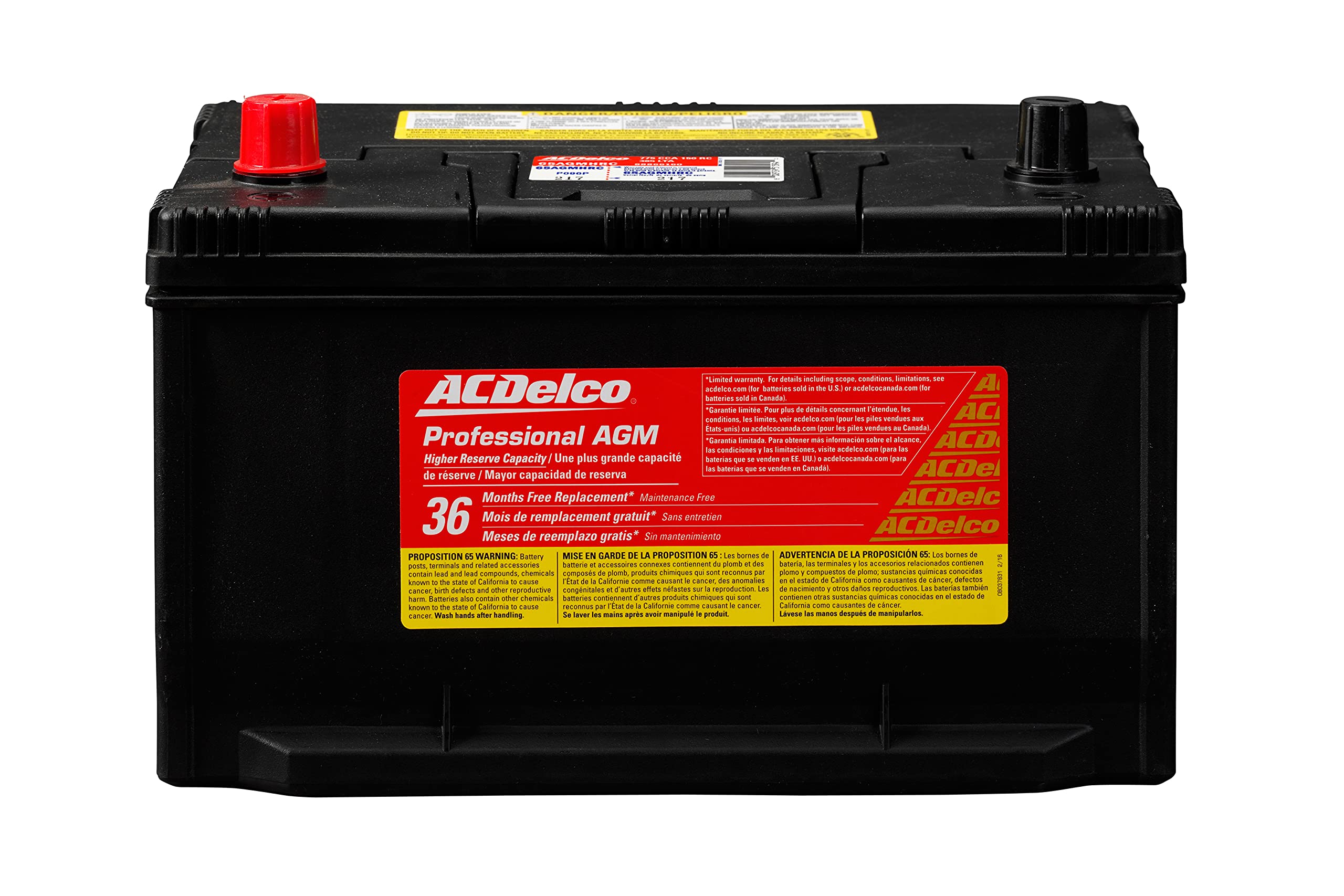 ACDelco Gold 65AGMHRC (88866160) 36 Month Warranty High Reserve AGM BCI Group 65 Battery
