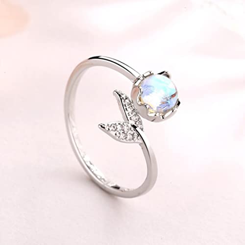 925 Sterling Silver Cute Tail Moonstone Personality Adjustable Ring Jewelry