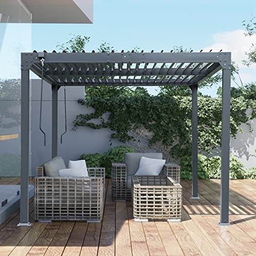 BPS Outdoor Louvered Pergola 10βx13β Aluminum Pergola Waterproof Gazebo Patio Sun Shade Shelter with 2 Adjustable Roof Panels for Patio, Garden, Backyard