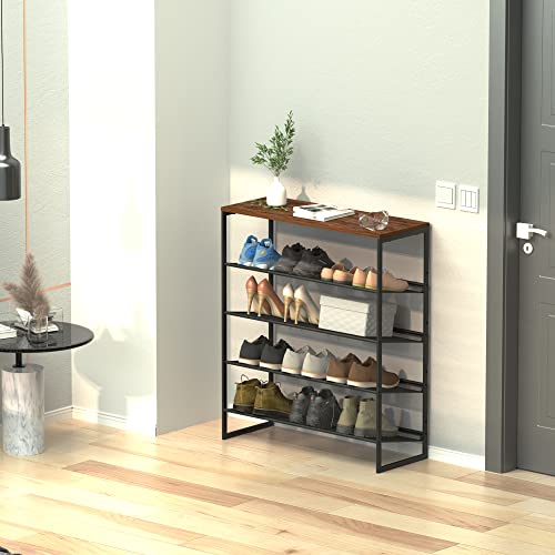 CHEMPFR Shoe Rack - Sturdy Steel Shoe Organizer for Closet or Entryway with Spacious Top and Strong Mesh Shelves - Industrial Style Free Standing Storage Shelves (5-Tier 11.8"x36.2"x31.5")