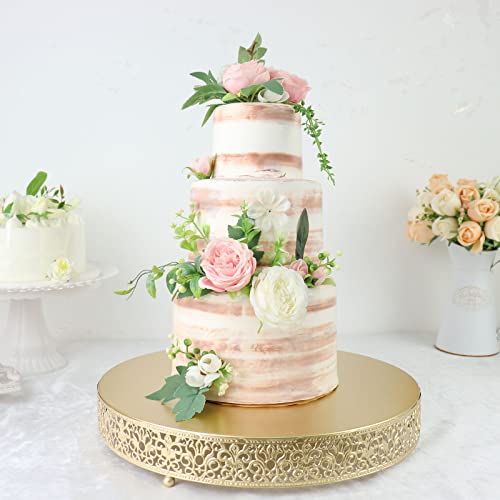 Efavormart 16" Round Lace Gold Metal Wedding Cake Stand, Dessert Display Stand Glossy Metallic Finish for Dessert Cupcake Pastry Candy Display Plate Event, Birthday Party