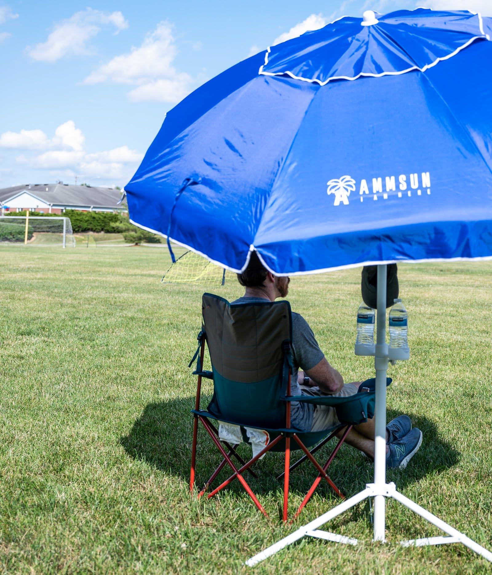 AMMSUN Portable Umbrella with Stand, 6.5ft Sun Shade Umbrella with Stand, Premium Lightweight Standing Umbrella for Sporting Games, Instant Sun Protection Patio Umbrella, Easy to Carry, Blue