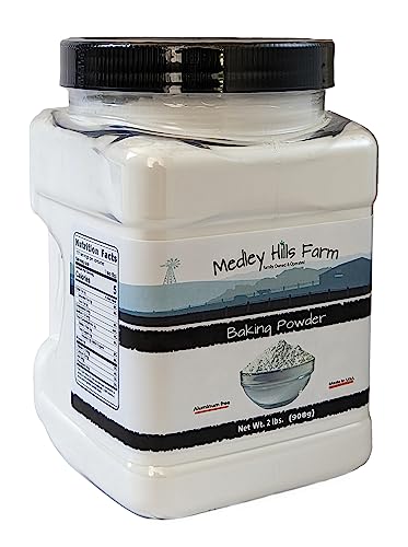 Baking Powder aluminum free by Medley hills farm 2 Lbs. in Reusable Container - Double acting aluminum free baking powder - Kosher - Premium Baking Powder for cooking - Baking - Made in USA