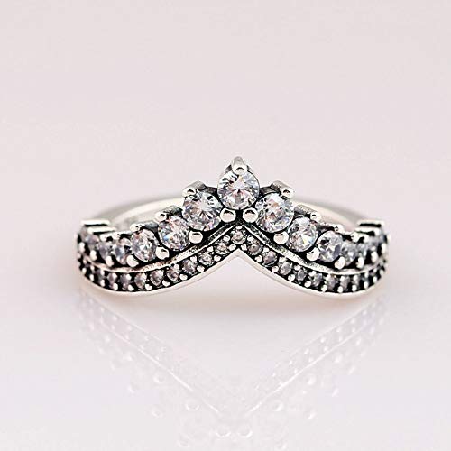 925 Sterling Silver pan Ring Princess Wishbone with Crystal Rings for Women Wedding Party Gift Fine Jewelry