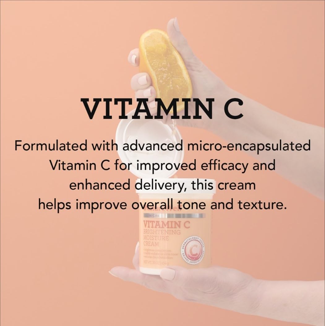 NATURE WELL Clinical Vitamin C Brightening Moisture Cream for Face & Body, Anti-Aging Skincare, Firming, Nourishing, Reduces Discoloration, Improves Overall Tone & Texture, Non-Greasy, 16 Oz