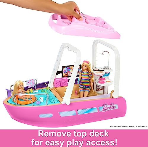 Barbie Toy Boat Playset, Dream Boat with 20+ Pieces Including Pool, Slide & Dolphin, Ocean-Themed Accessories