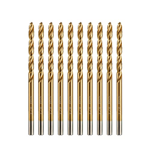 amoolo 1/8" Titanium Drill Bits (10pcs), Premium 4341 HSS Metal Drill Bits for Wood, Metal, Steel, Plastic, Aluminum Alloy